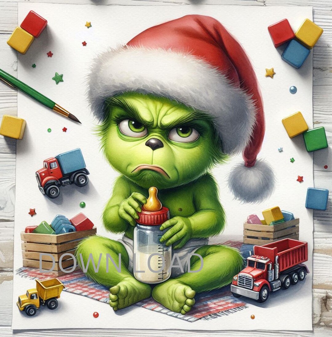 Christmas Cute Baby Grinch Png, Grinch Baby Boy W/ Bottle, Green Girl ...