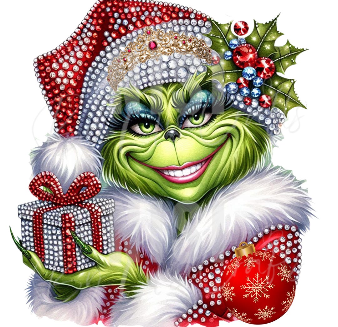 Glitzy Grinch"ette", Queen of Holiday Bling Png X 3, Grinch Green Lady ...