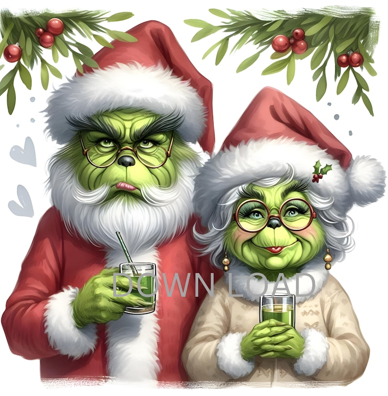 Christmas Grinch Papa and Grandma Grinch Png, Grinch Green Mean ...