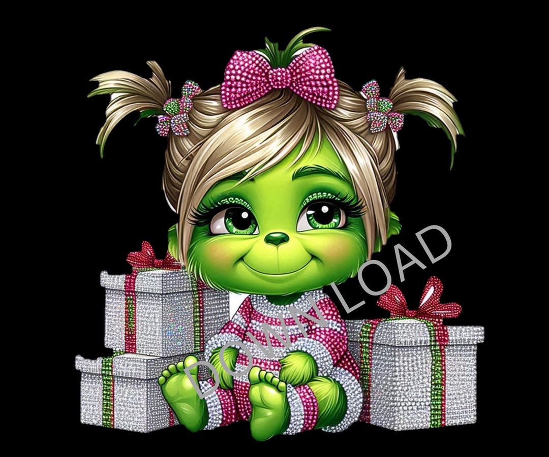 Christmas Cute Girl Bling Baby PNG, Grinch Baby Girl Png, Green Girl ...