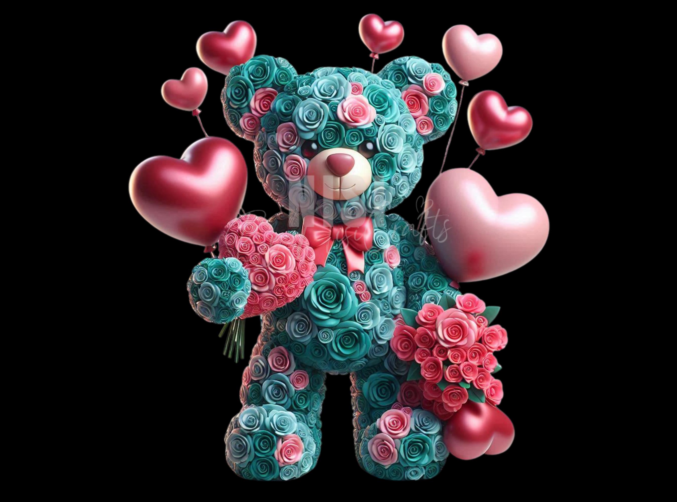 2 Rose Teddy Bears Pink / Rose, Teal /pink PNG - Unique Romantic Gift ...