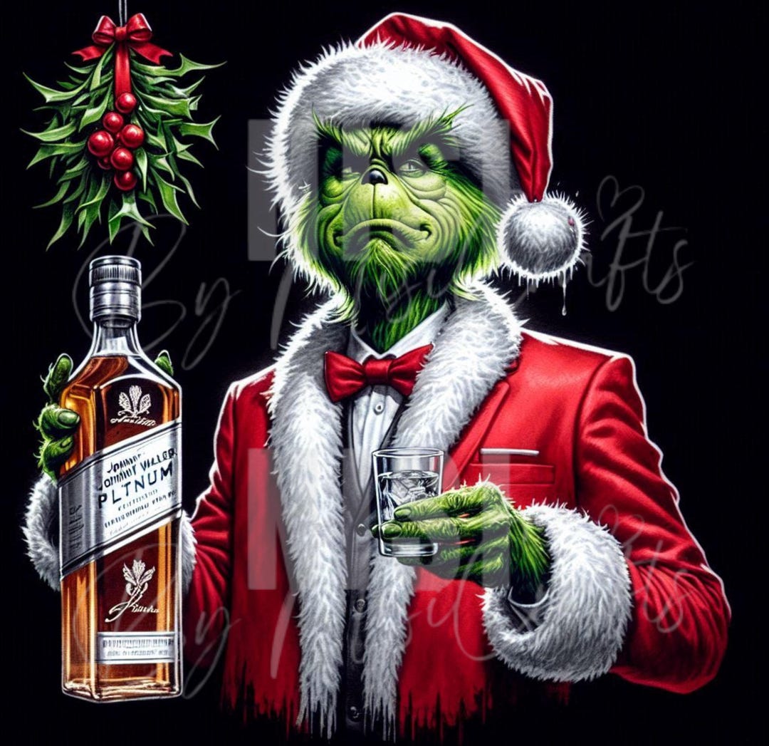 Daddy Grinch Santa With Liquor and Shot Glass, Mean Green Man Christmas ...