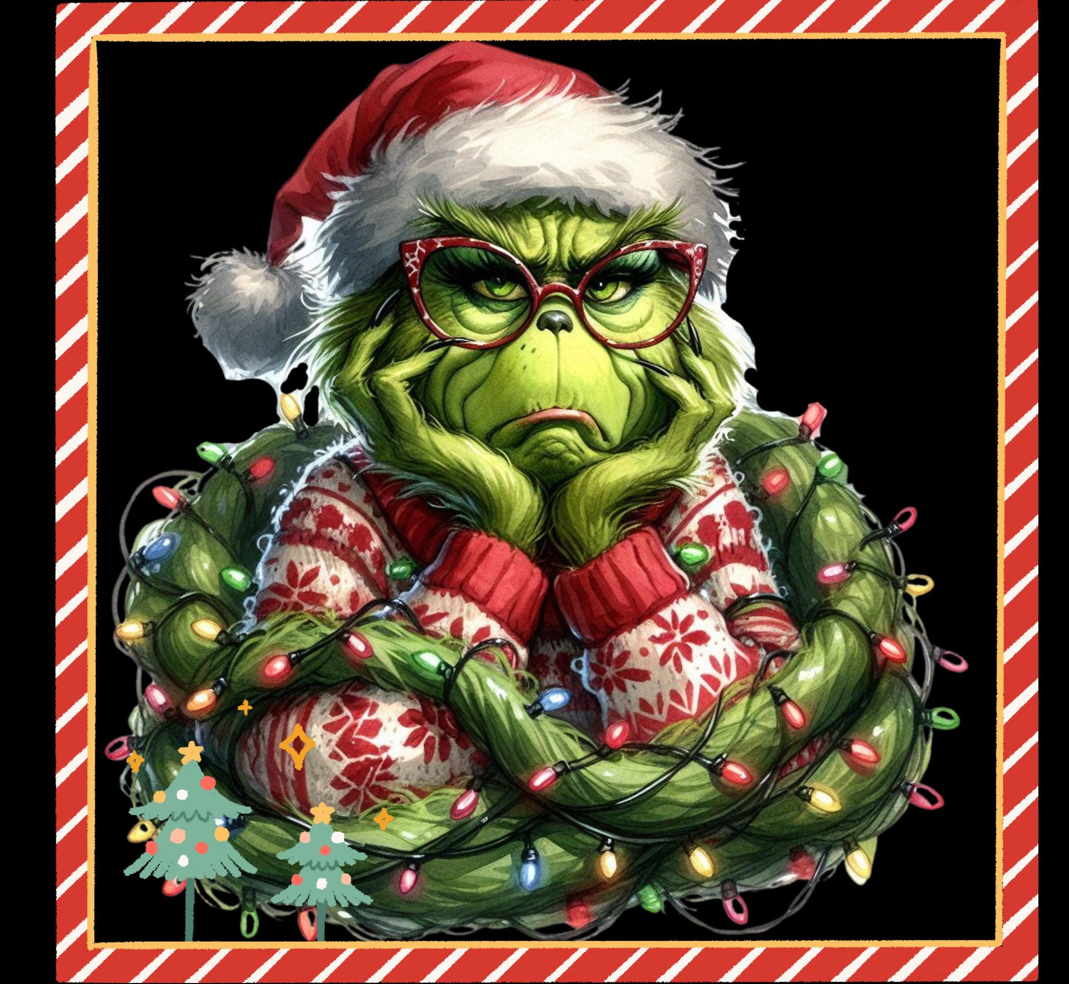 Christmas Grinchy Papa and Grandma Grinch Wrapped in Lights 3 X Png ...