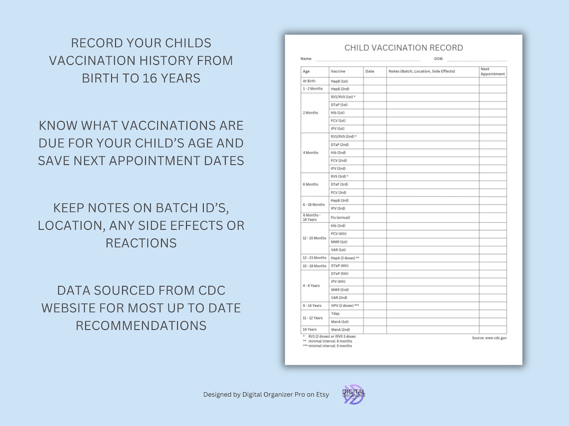 Child Vaccination Record US, Immunization Schedule Baby, Vaccination ...
