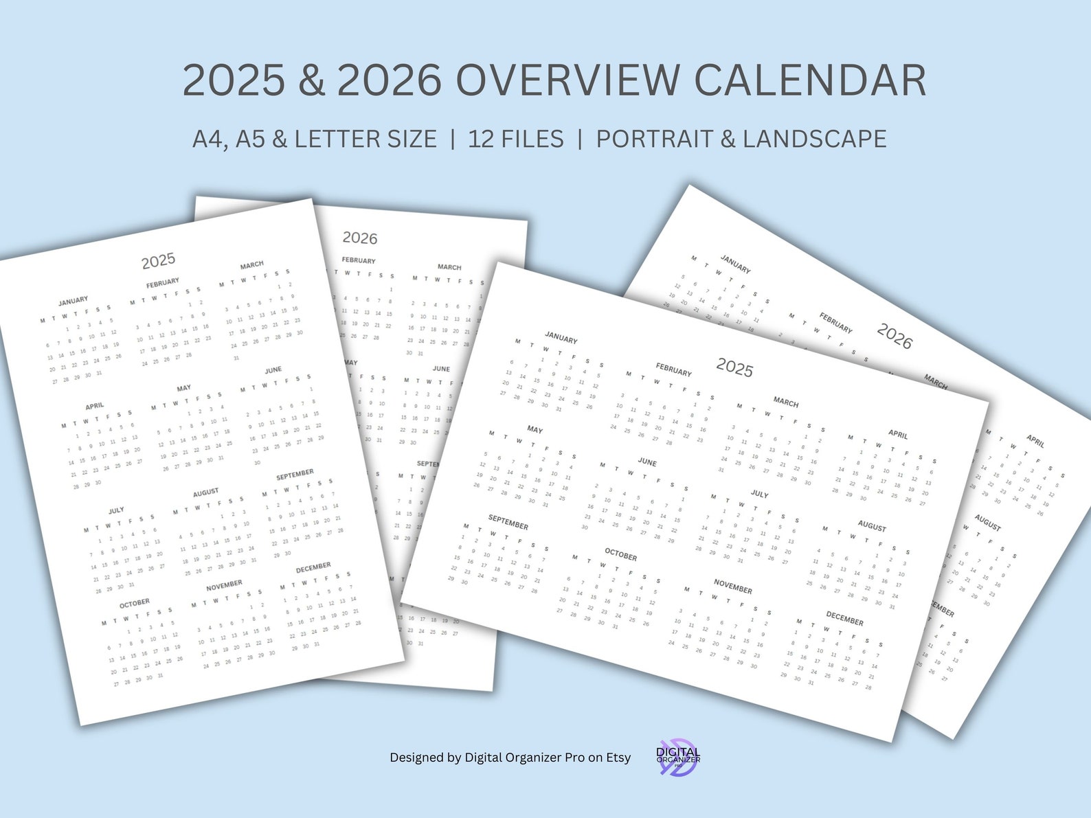 2025 - 2026 Year Calendar, for Desk, Wall, Notebook, Organizer ...