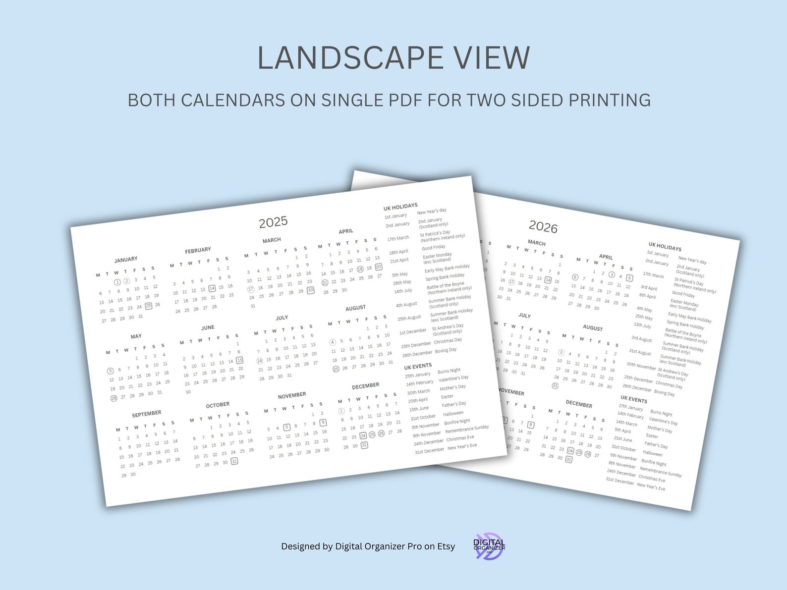 2025 - 2026 Calendar Including UK Holidays, for Desk, Wall, Notebook ...