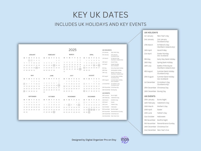2025 - 2026 Calendar Including UK Holidays, for Desk, Wall, Notebook ...