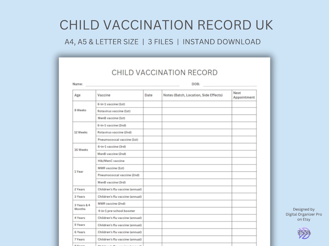 Child Vaccination Record UK, Immunisation Schedule Baby, Vaccination ...
