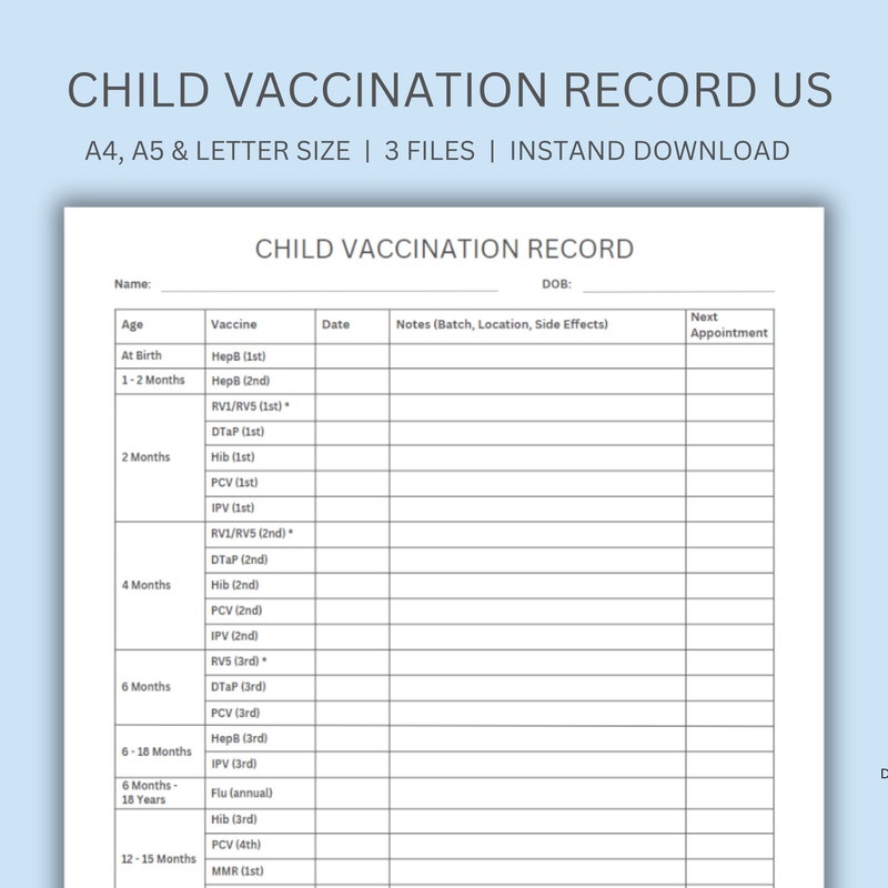 Vaccination Printable Immunization Records - Etsy UK