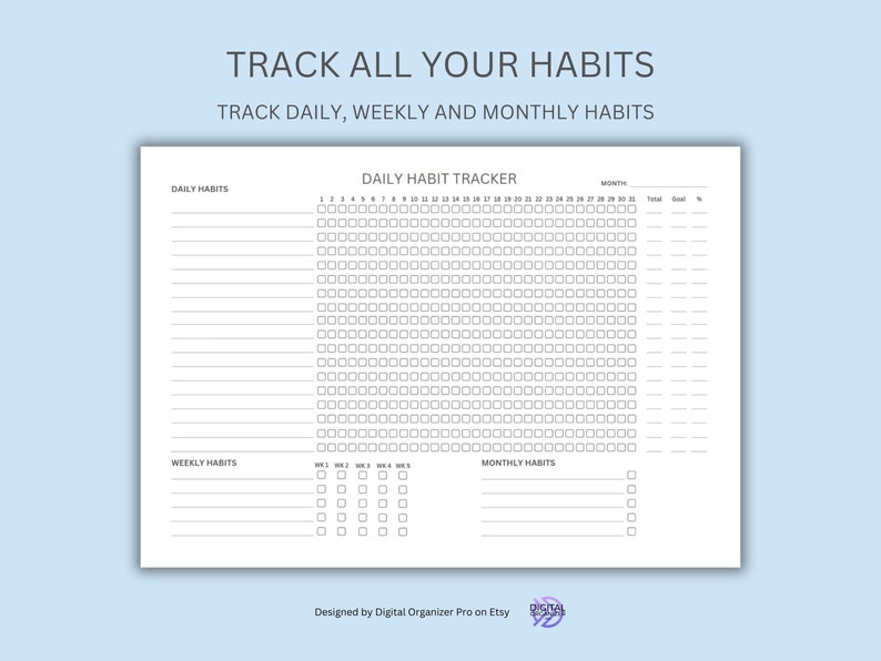 Monthly Habit Tracker Template, Daily Weekly Monthly Routine Tracker ...