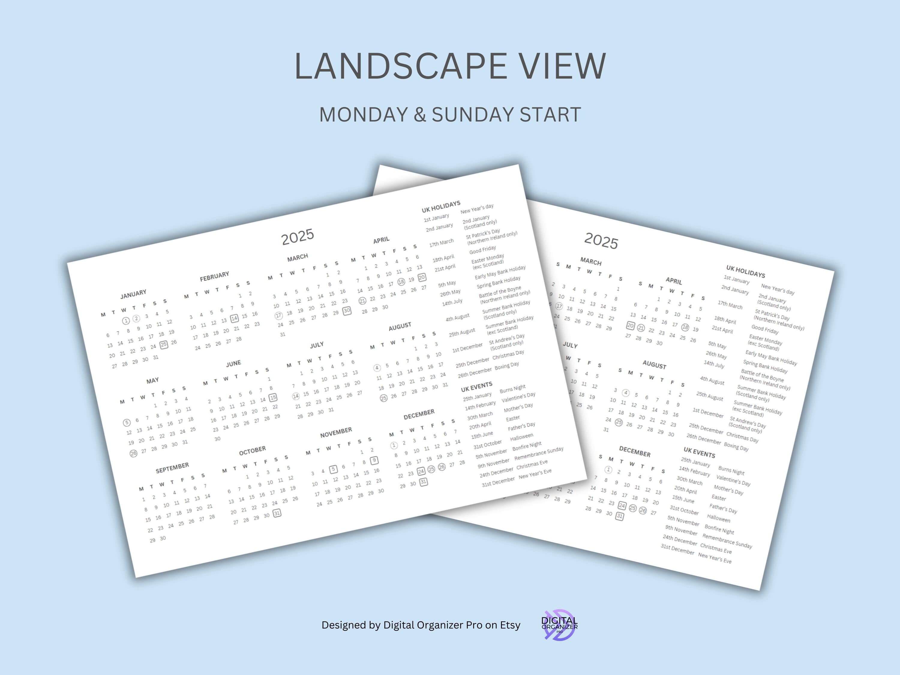 2025 - 2026 Calendar Including UK Holidays, for Desk, Wall, Notebook ...