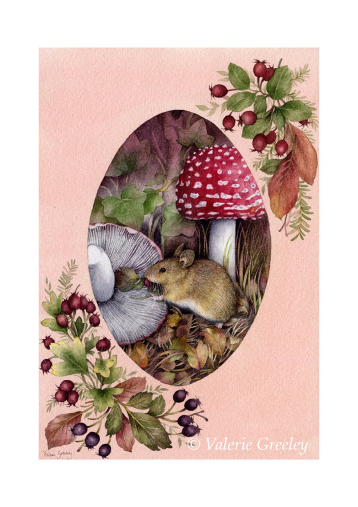 Mouse With Berries and Toadstool Print - Etsy