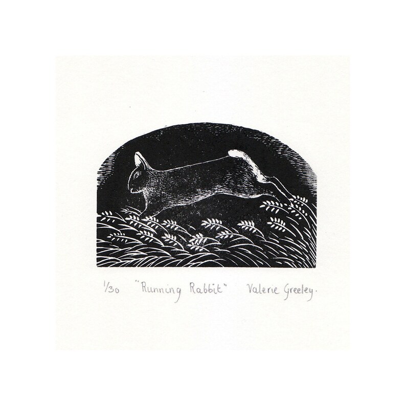 Running Rabbit by Valerie Greeley Wood Engraved Print - Etsy