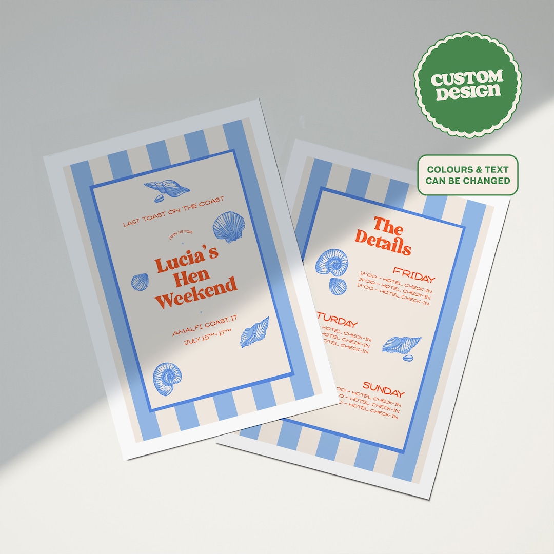 Custom Illustrated Beach Print Hen Do, Bachelorette Party, Itinerary ...