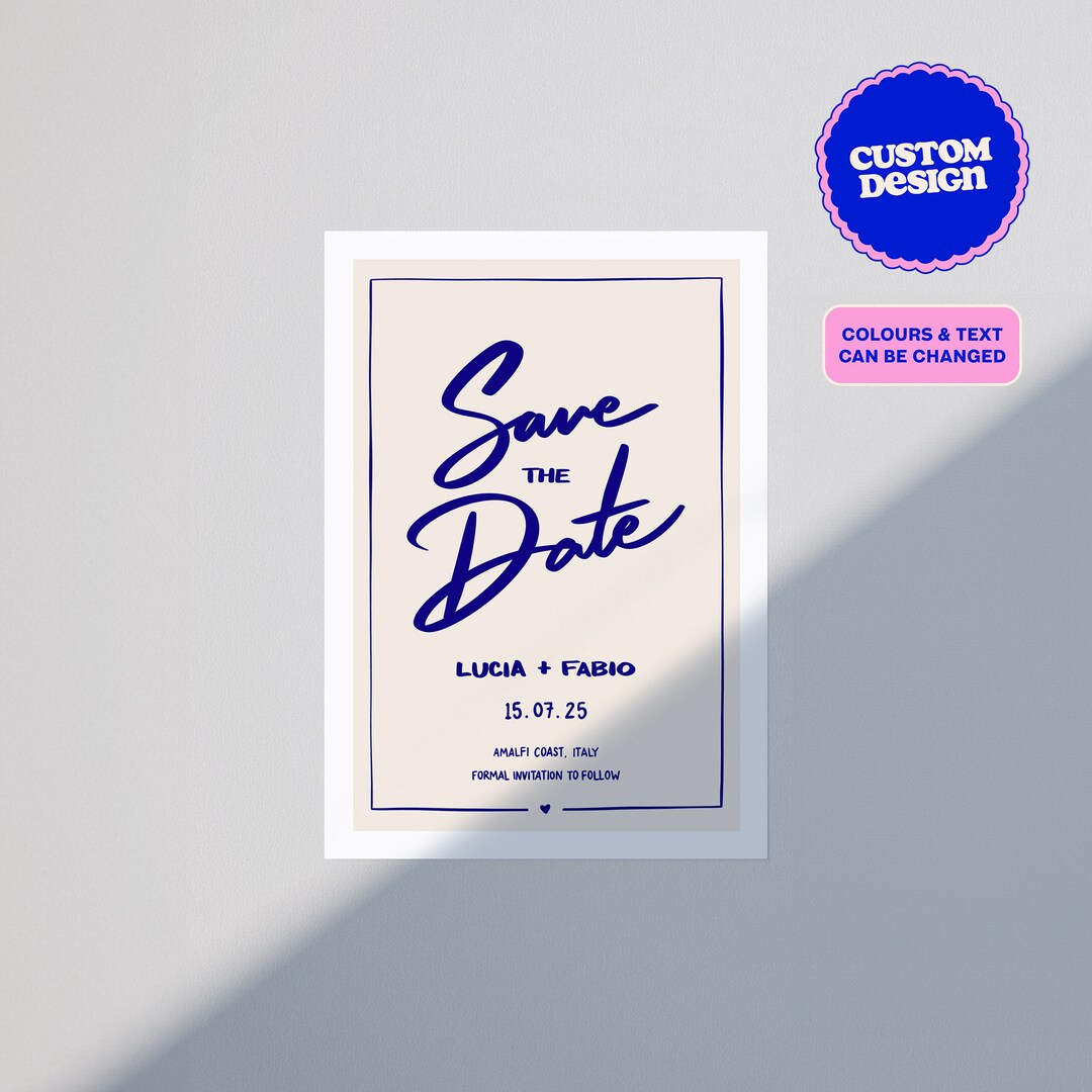 Custom Illustrated Save the Date Script Print Card Invite - Etsy