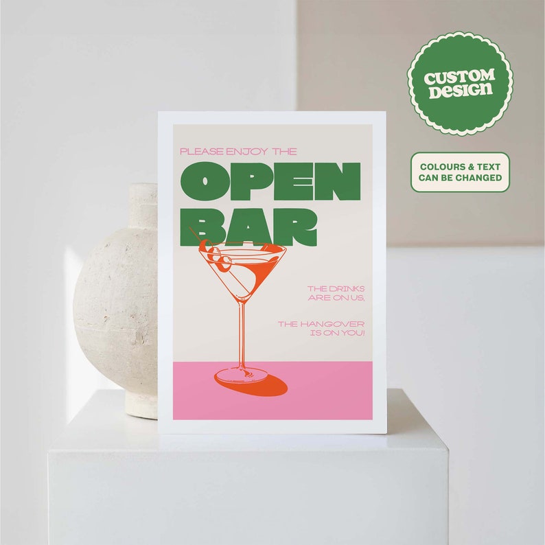 Custom Illustrated Open Bar Print Wedding A4 Sign - Etsy