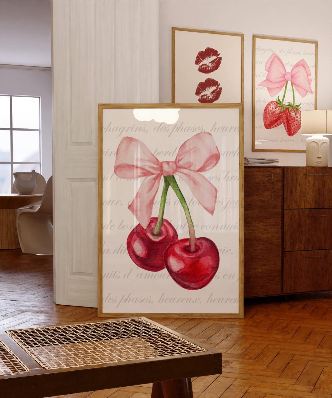 Coquette Cherry Poster, Cherry Aesthetic Poster, Coquette Bow Poster ...