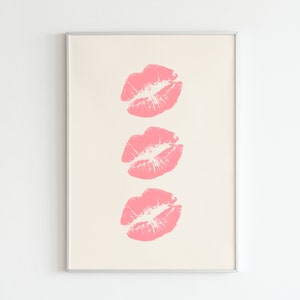Pink Kiss Print Poster, Preppy Poster, Lip Print Poster, Digital Poster ...