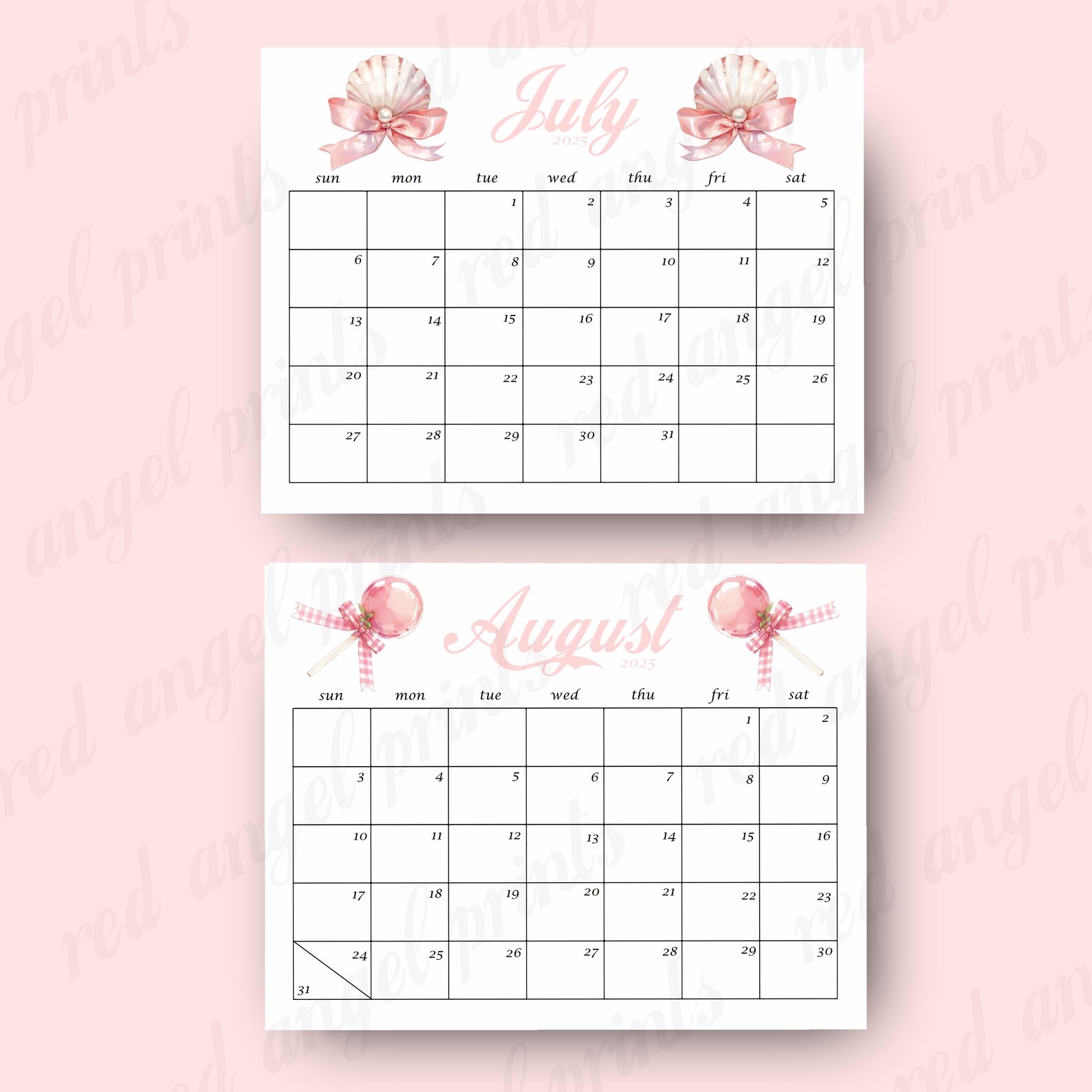 Coquette Calendar 2025, 2025 Full Year Calendar, Girly Pink Calendar, Printable Calendar, Preppy ...