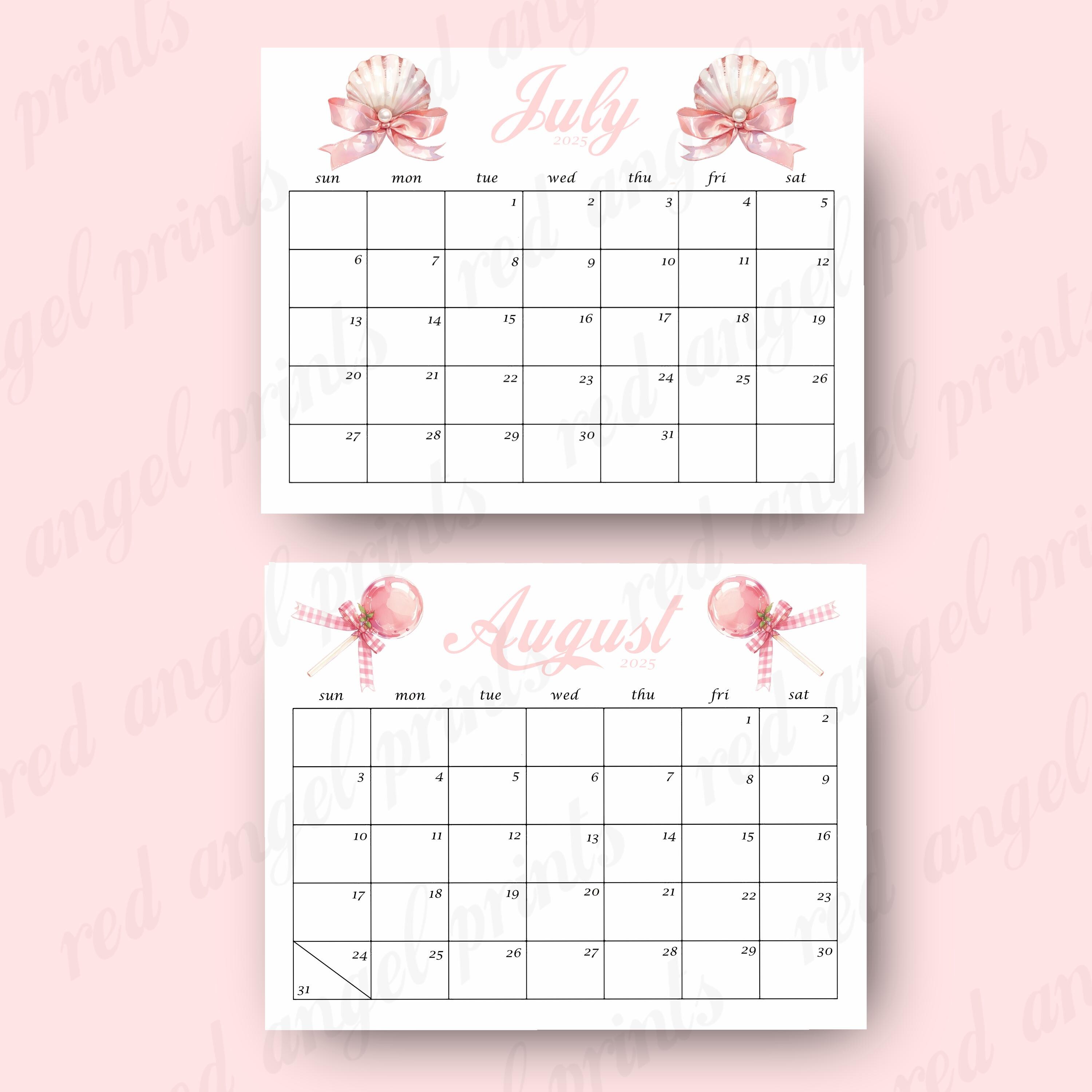 Coquette Calendar 2025, 2025 Full Year Calendar, Girly Pink Calendar ...
