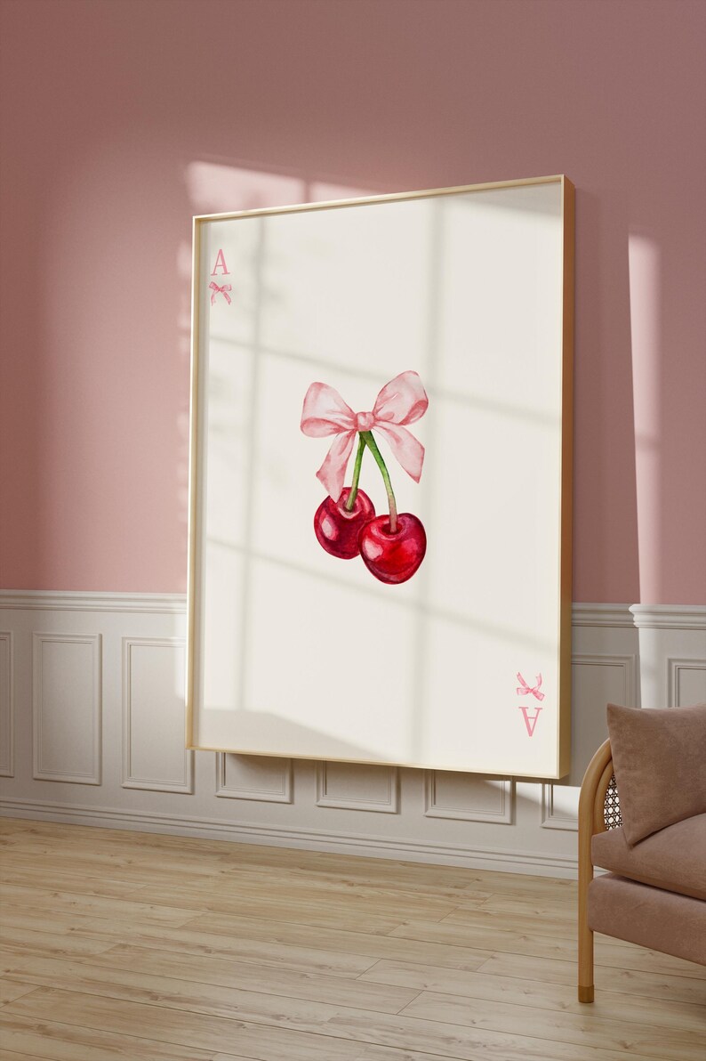 Cherry Playing Card Poster, Coquette Poster, Cherry Wall Art, Playing ...