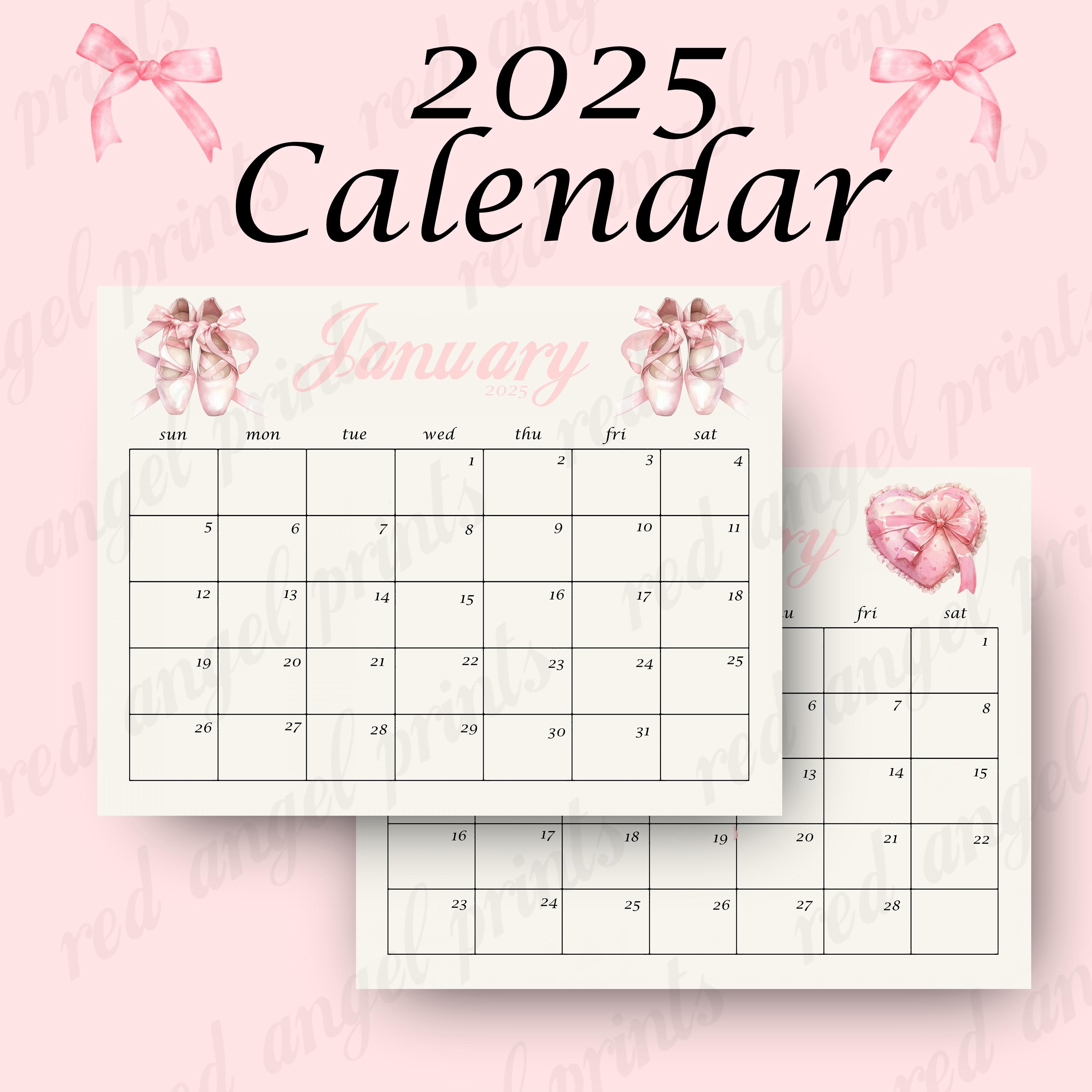 Coquette Calendar 2025, 2025 Full Year Calendar, Girly Pink Calendar ...