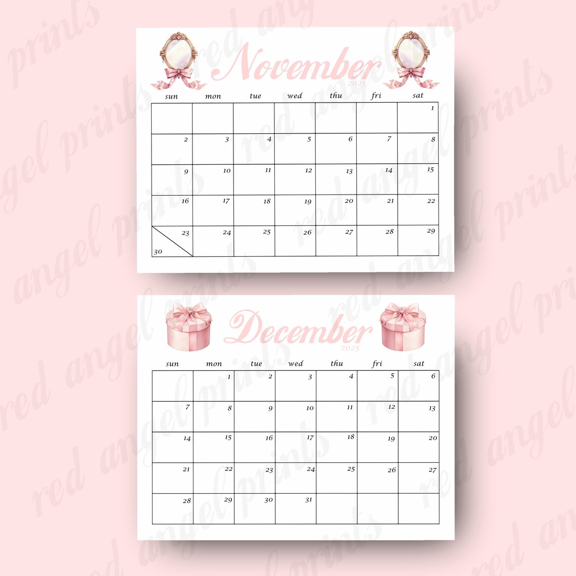 Coquette Calendar 2025, 2025 Full Year Calendar, Girly Pink Calendar ...