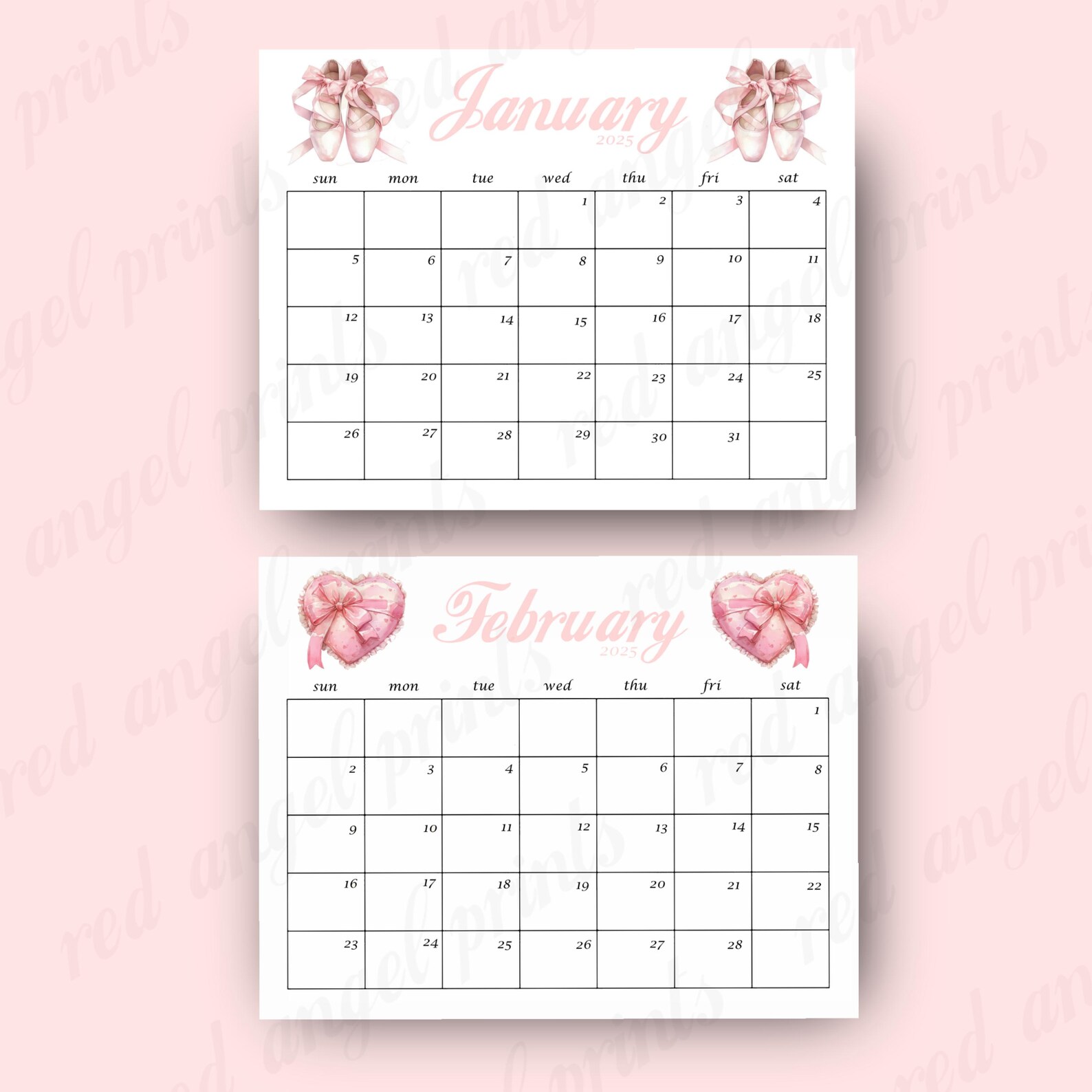 Coquette Calendar 2025, 2025 Full Year Calendar, Girly Pink Calendar ...
