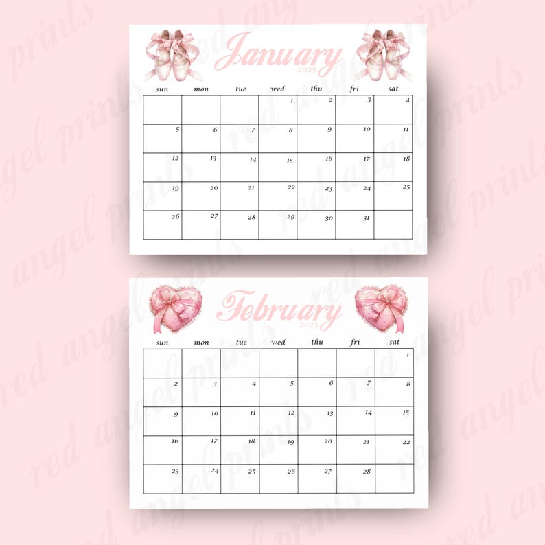 Coquette Calendar 2025, 2025 Full Year Calendar, Girly Pink Calendar ...