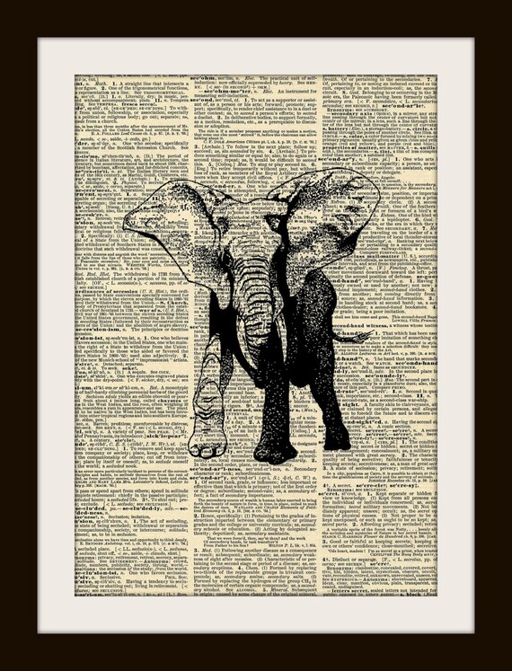 Art Print ELEPHANT 8x10 Dictionary Gold Gilded Vintage Page | Etsy