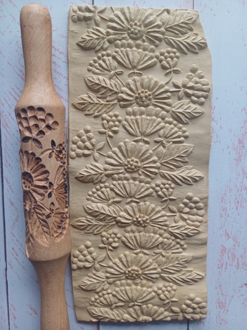 Engraved Rolling Pin-rolling Pin Embossed-rolling Pin With Flower - Etsy