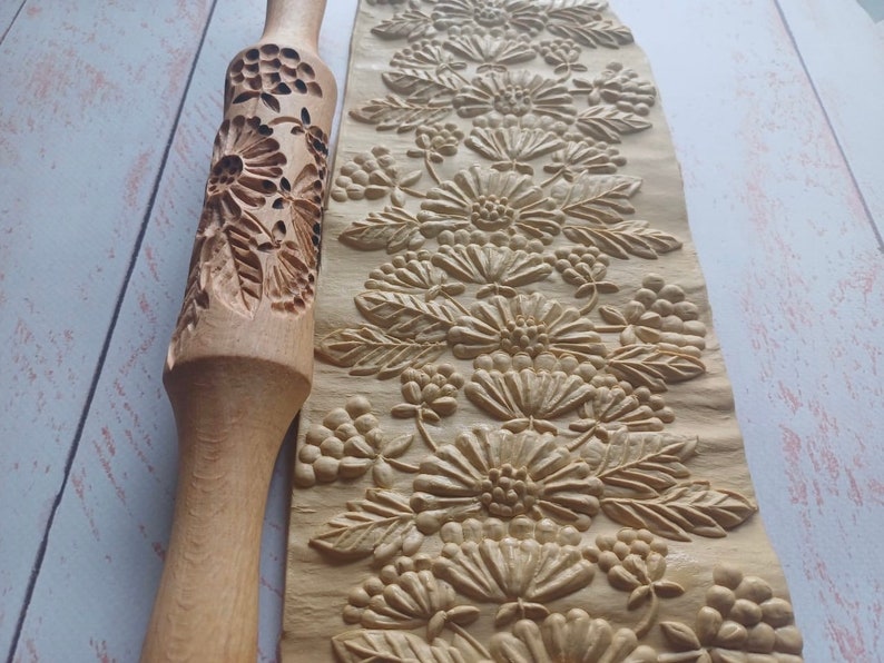 Engraved Rolling Pin-rolling Pin Embossed-rolling Pin With Flower - Etsy