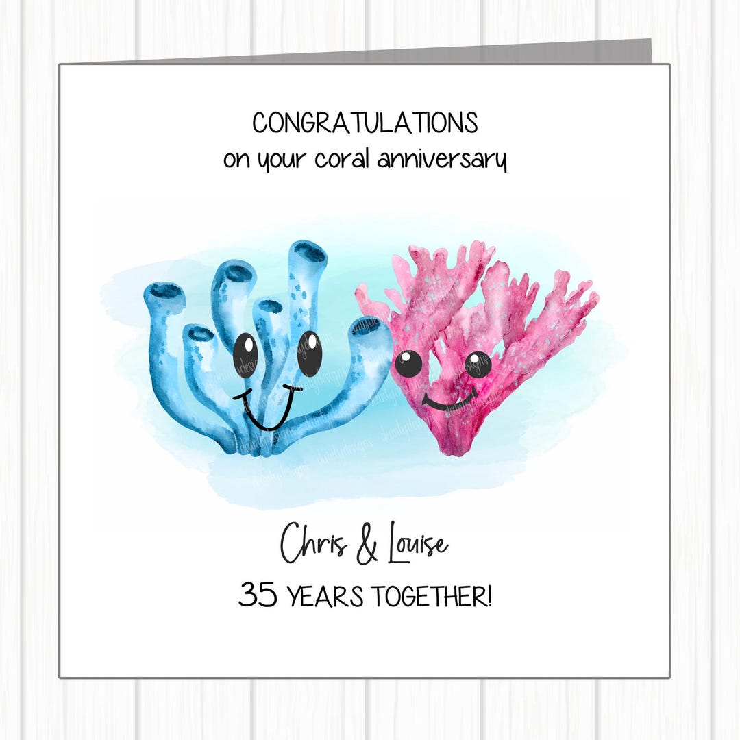 Personalised 35th Wedding Anniversary Card - Coral - Romantic Coral ...