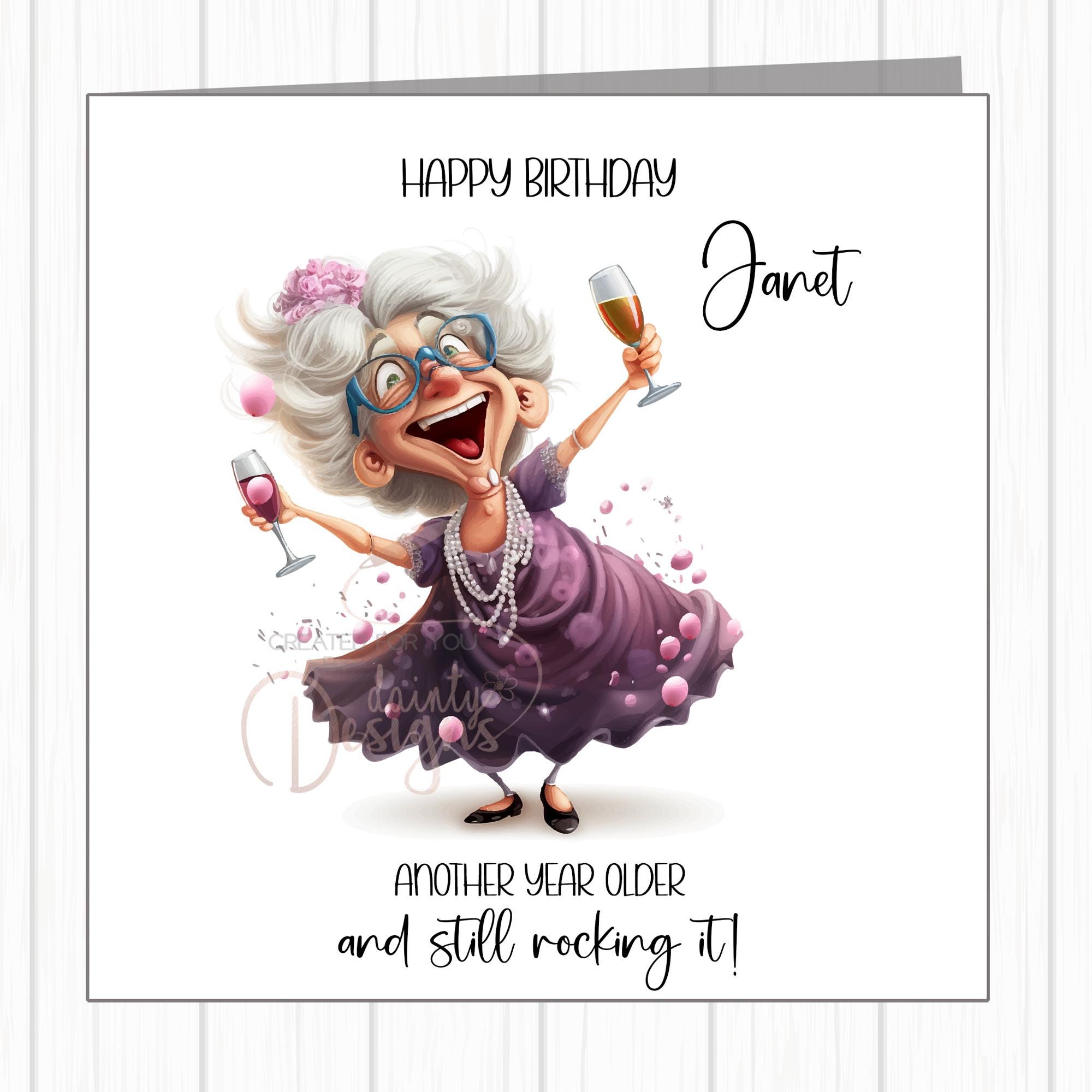 Personalised Funny Birthday Card - Dancing Older Lady Having Great Fun ...