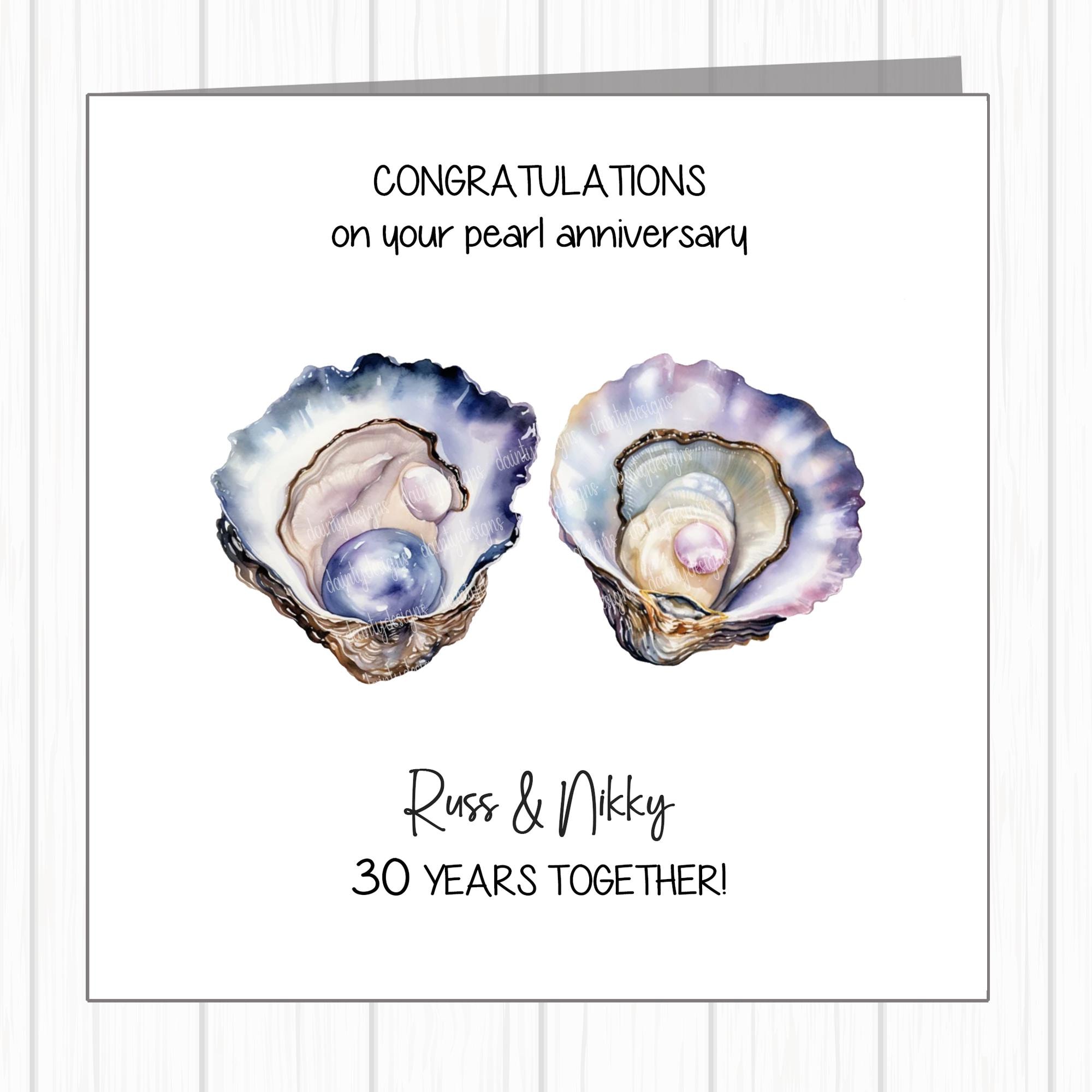 Personalised 30th Wedding Anniversary Card - Pearl - Pair of Pearls in ...