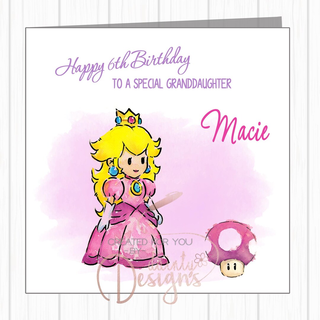 Personalised Birthday Card - Super Mario Princess Peach - Daughter ...