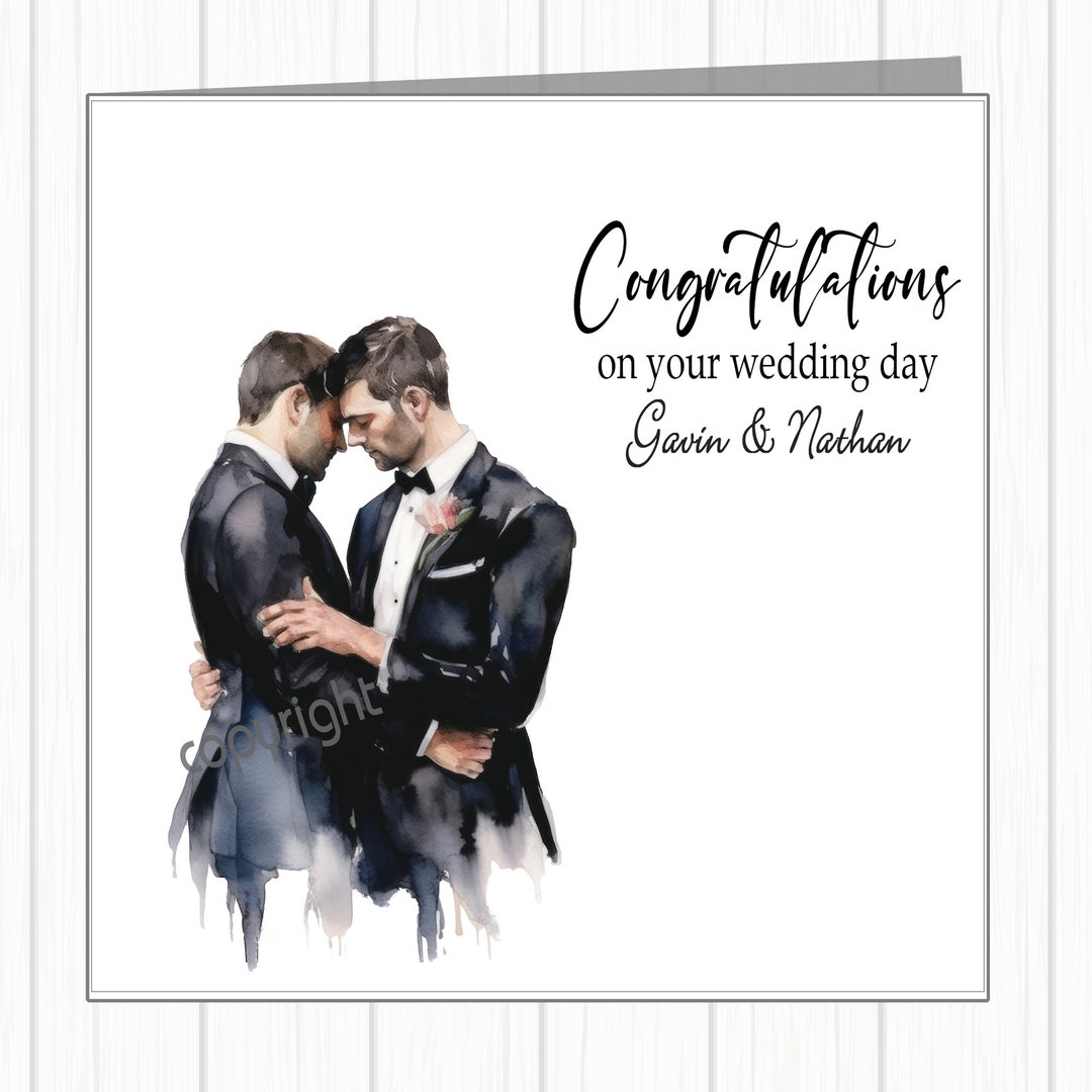 LGBTQ+ Gay Pride Same Sex Wedding Card - Two Grooms - Tender Embrace - Etsy