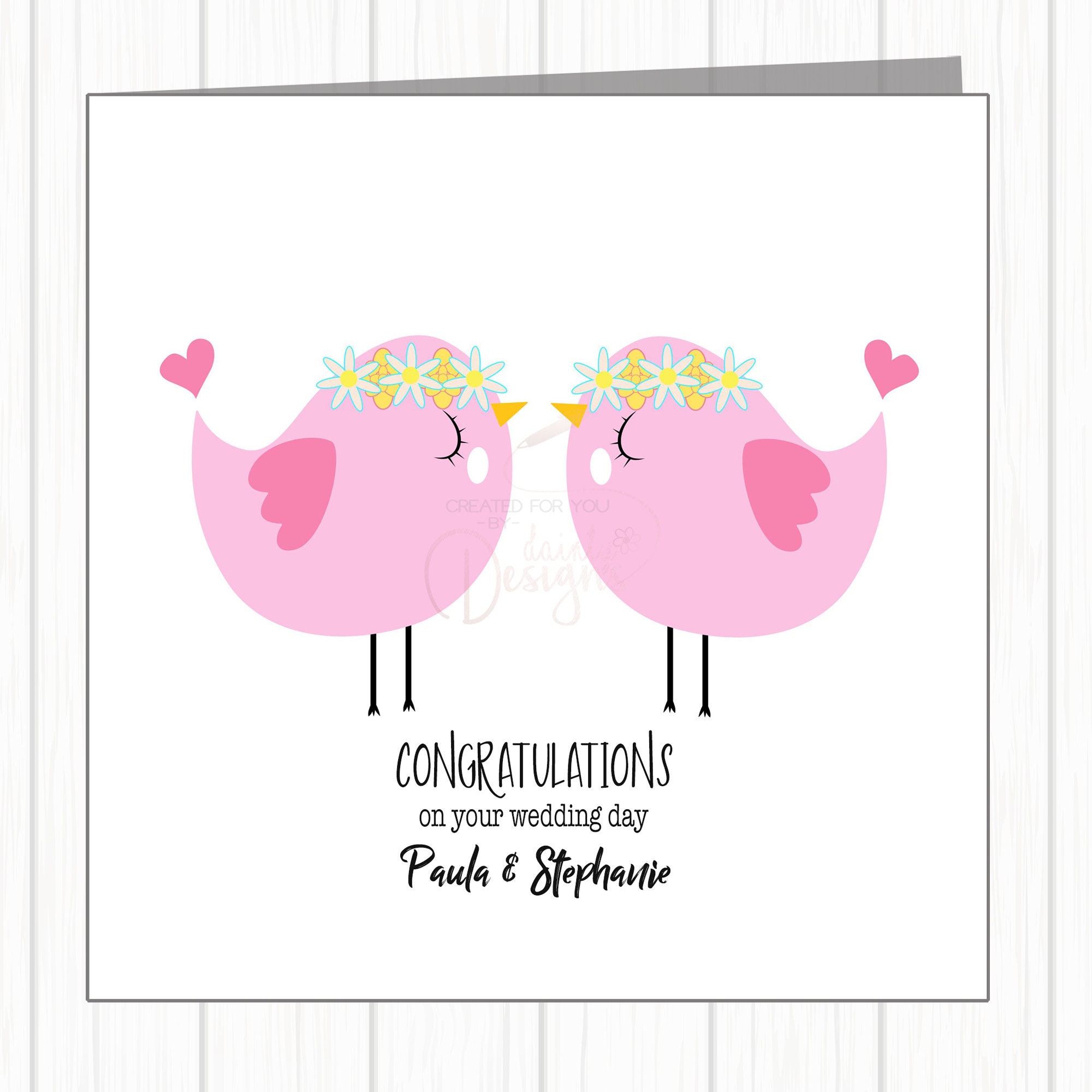 LGBTQ Gay Pride Same Sex Wedding Card Two Happy Lovebird Brides Flowers ...
