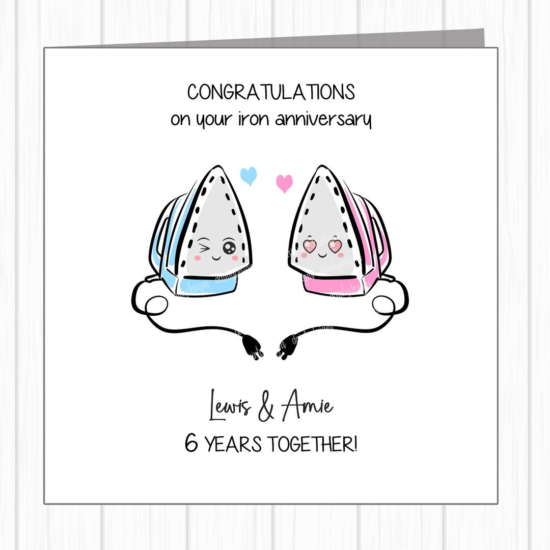 Personalised 6th Wedding Anniversary Card - Iron - Loved up Pair Irons ...