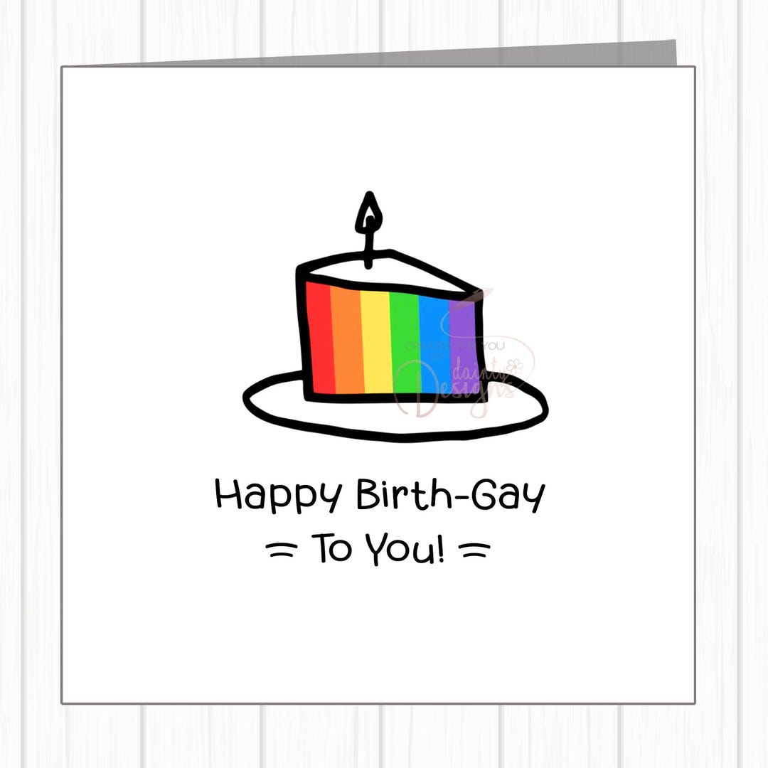 LGBTQ+ Gay Pride Birthday Card - Rainbow Slice of Cake - Happy Birth ...