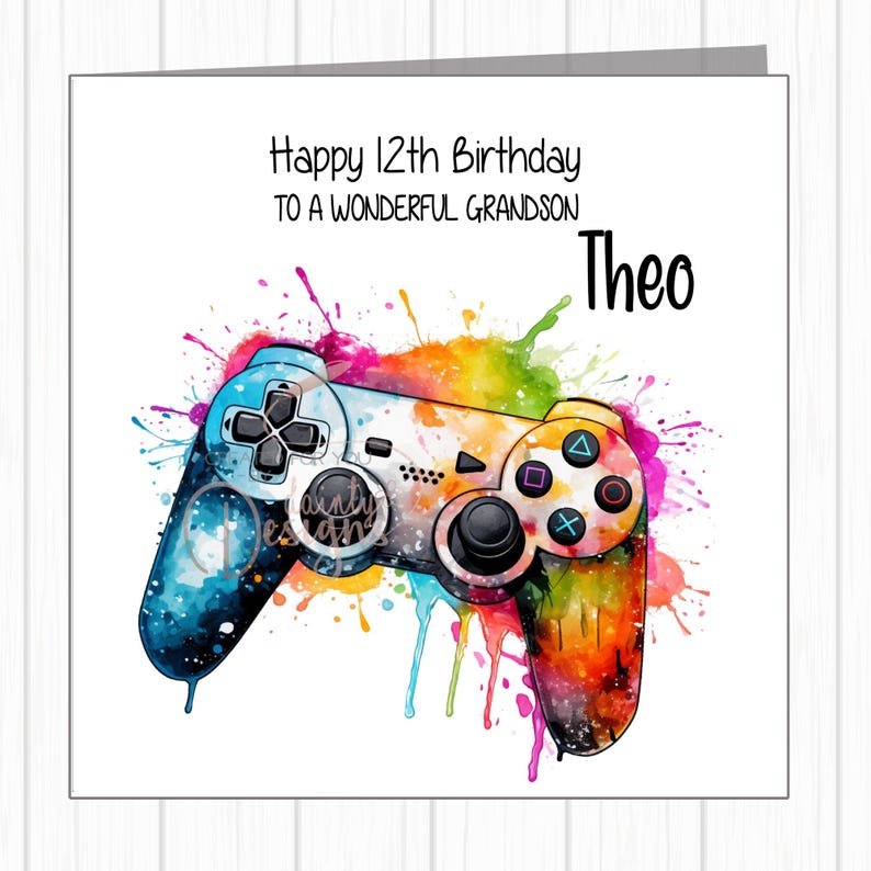 Personalised Birthday Card - Gamer Boy Console With Paint Splash - for ...