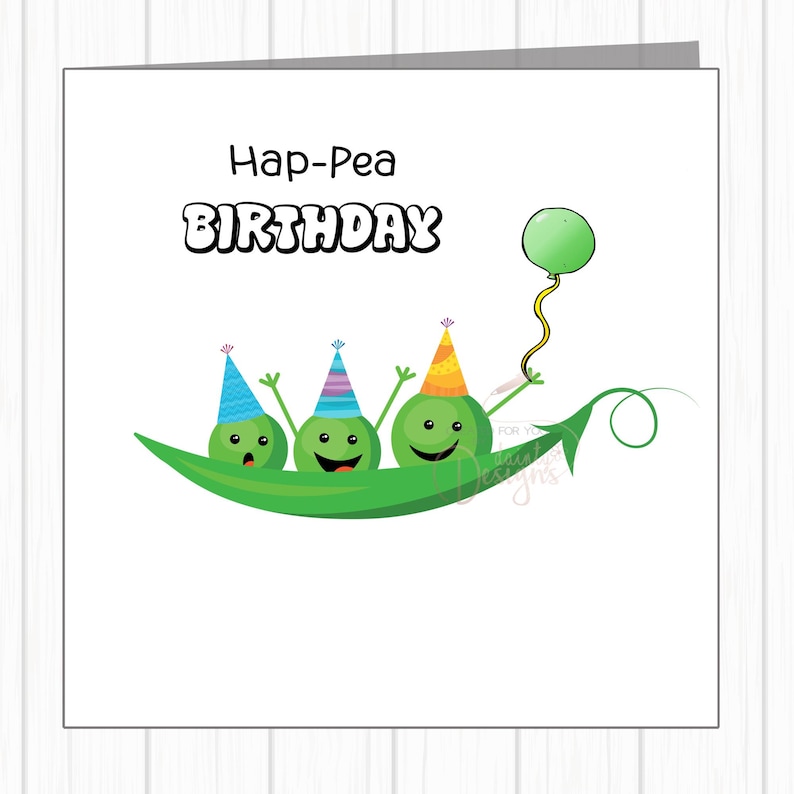 Funny Birthday Card - Hap-pea Birthday - Partying Peas in A Pod - Party ...