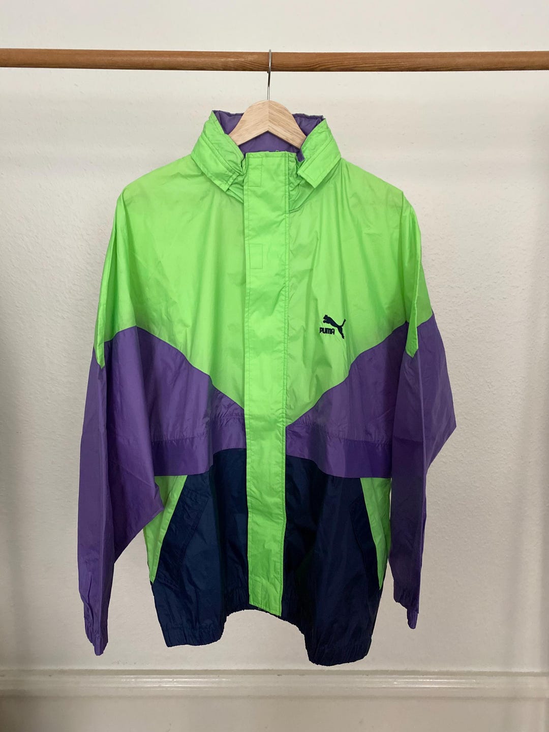 Vintage Puma Green/purple Hooded Wind Proof Jacket - Etsy