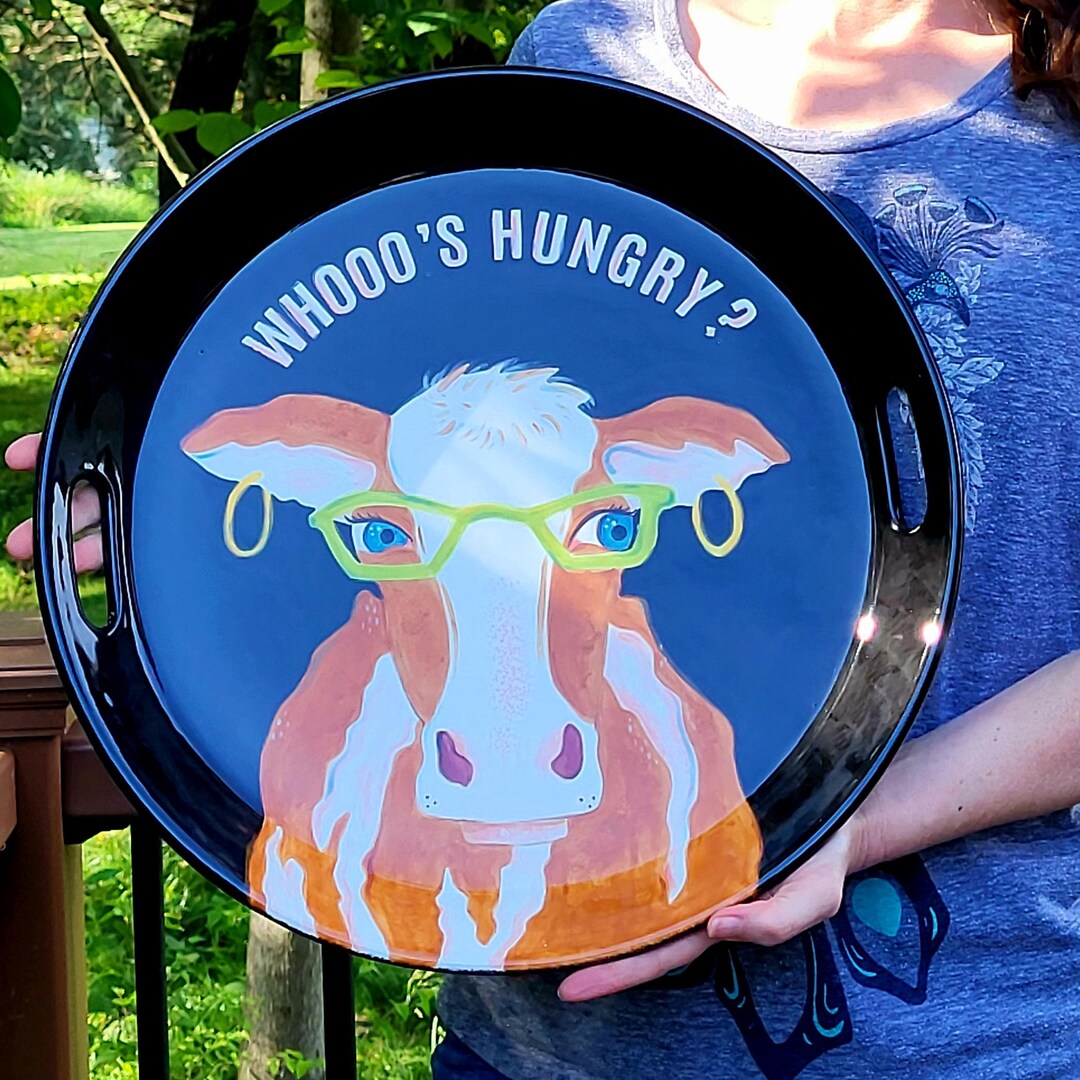 Hand Painted Cow Serving Platter: Extra Large Ceramic Grilling Platter ...