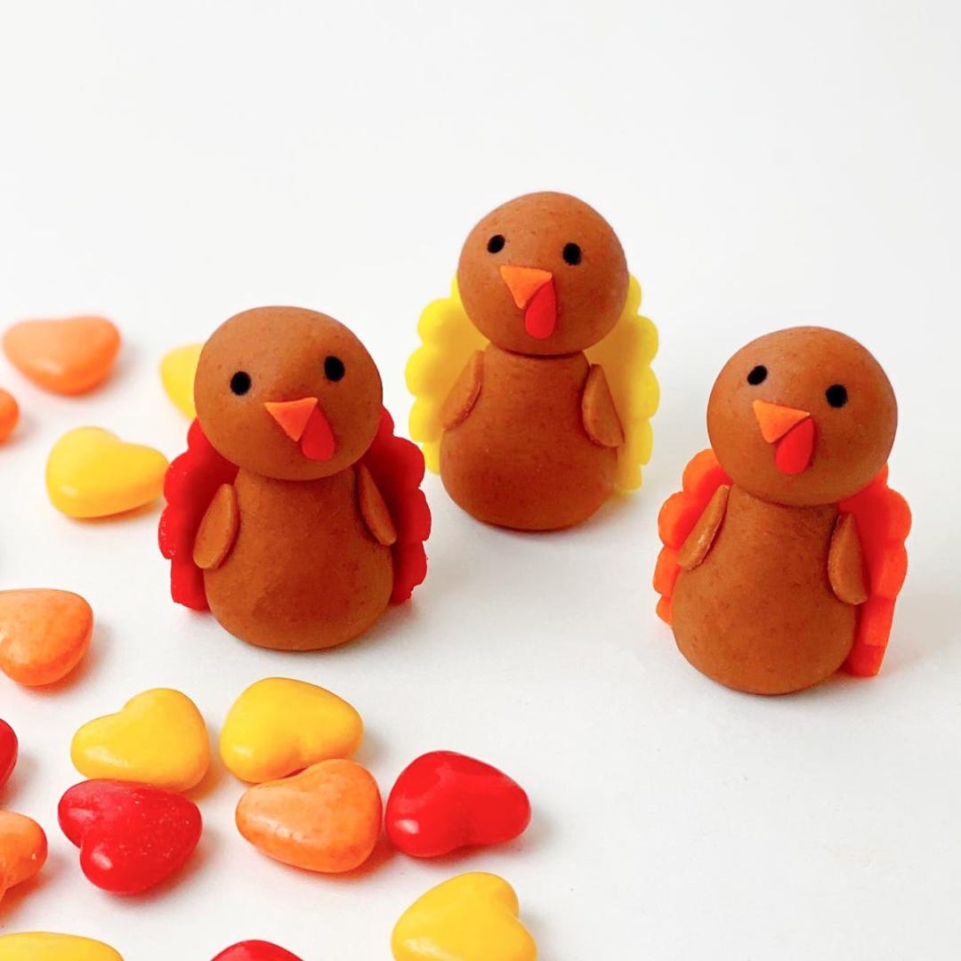 Thanksgiving Cutie Marzipan Turkeys! Autumn Holiday Marzipan for Place Settings and Dessert ...