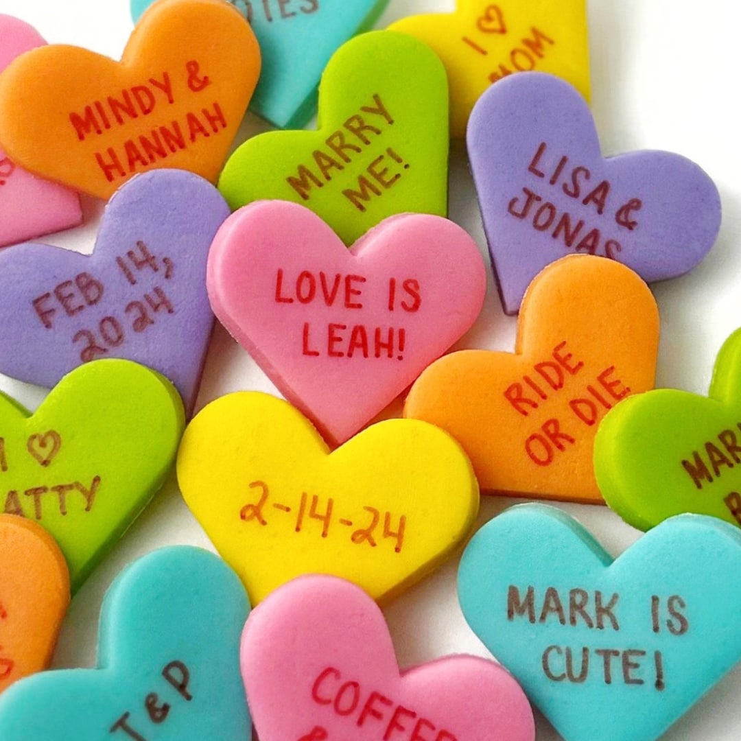 Personalized Conversation Hearts Candy Marzipan Candy Tiles Celebrate ...