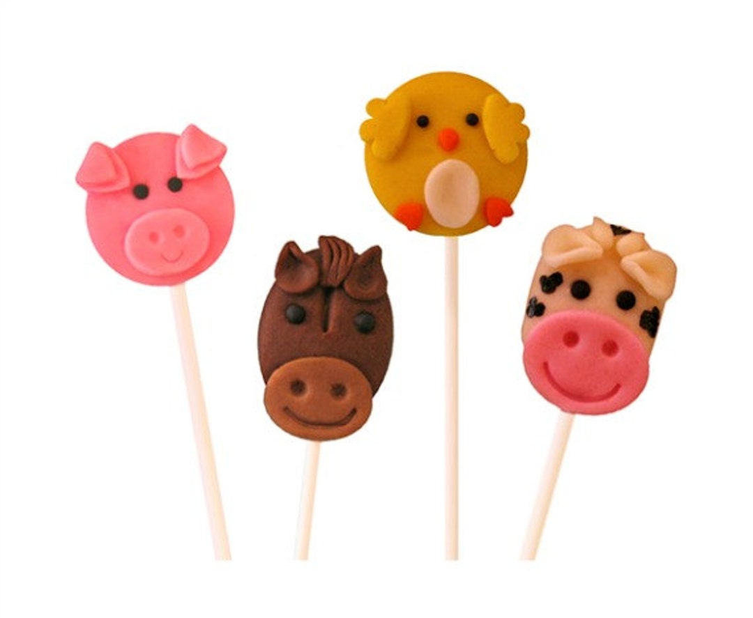 Farm Animal Marzipan Candy Lollipops - Cow, Pig, Horse & Chick ...