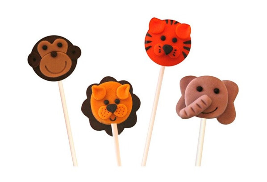 Jungle Animal Marzipan Candy Lollipops - Monkey, Elephant, Tiger, Lion ...