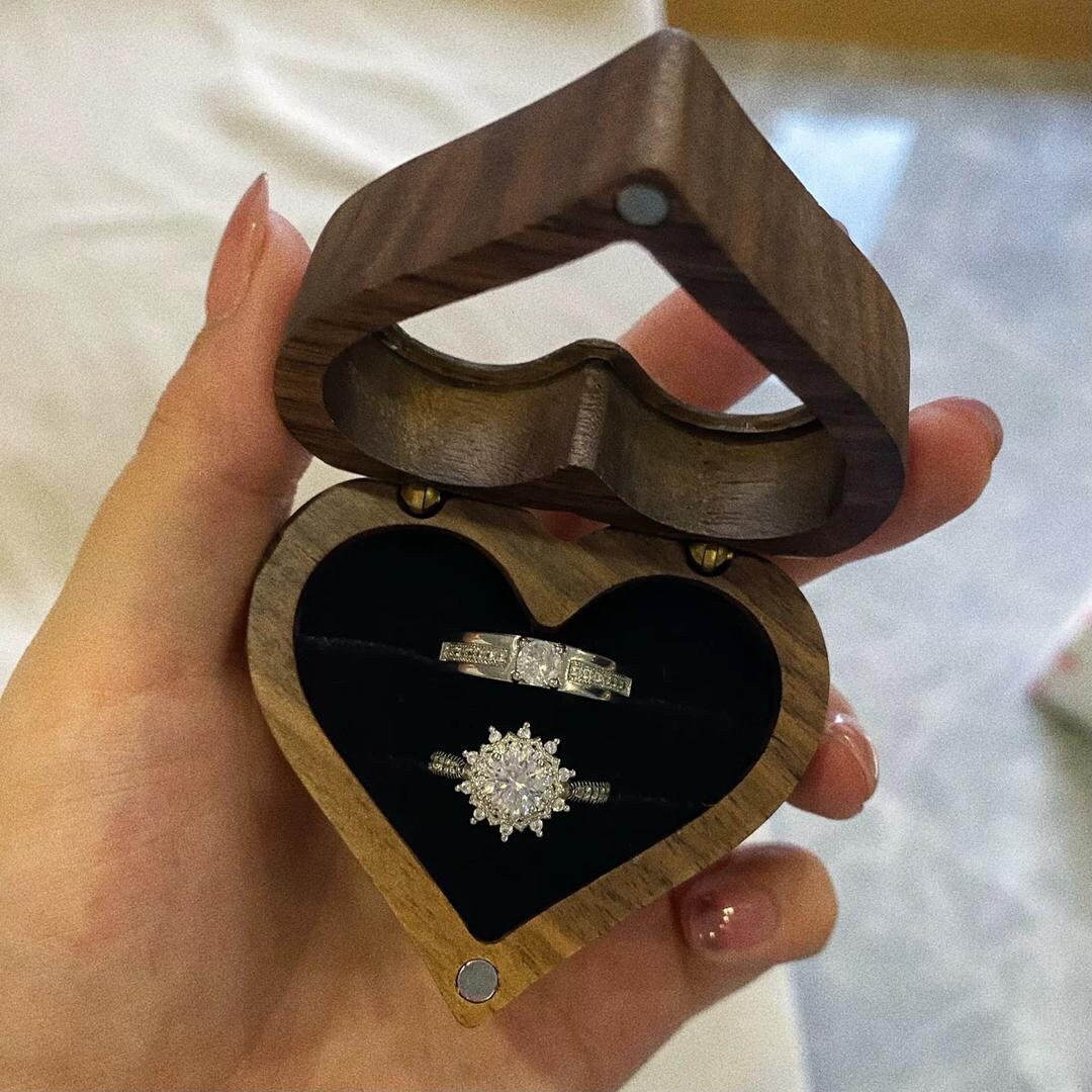 Heart-shaped Personalized Ring Box Custom Proposal Wedding Gift Wooden ...