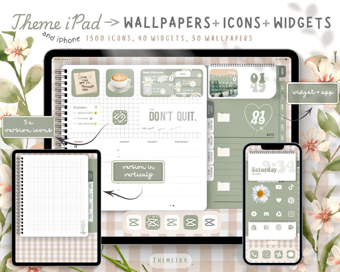 Green Aesthetic iPad Wallpaper Set, Botanical iPad Home Screen Kit ...